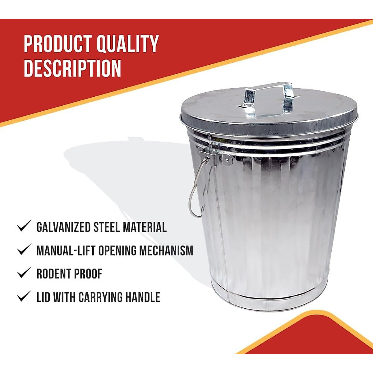 Mytee Products Galvanized Trash Can w/Lid Ideal for Trailers - 6 Gallon Steel Mounted Small Outdoor Garbage Can for Home, Office, Bathroom, Kitchen - Fire and Heat Resistant