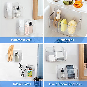 Diesisa 2pc Acrylic Wall Mount Organizer, Adhesive Clear Cabinet Door Organizer,Bathroom Shelves for Wall,No Drilling Hang Walls,with 2 Compartments, for Bathroom, Kitchen, Living Room