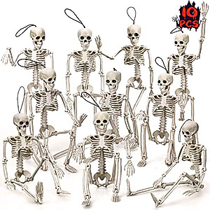 TOY Life 10 Pcs Halloween Hanging Skeleton Decoration, 16” Posable Skeleton Halloween Decoration, Skeleton Decor, Halloween Decorations Outdoor Indoor, Halloween Party Decoration, Plastic Skeleton
