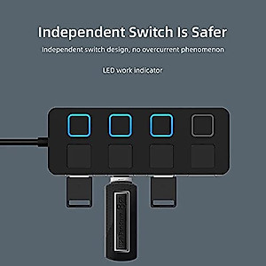 WJCCY USB 2.0 HUB Multi USB Splitter 4 Port Expander Multiple USB 2.0 Hub Use Power Adapter USB2.0 Hub with Switch for PC Computer (Color : Black)