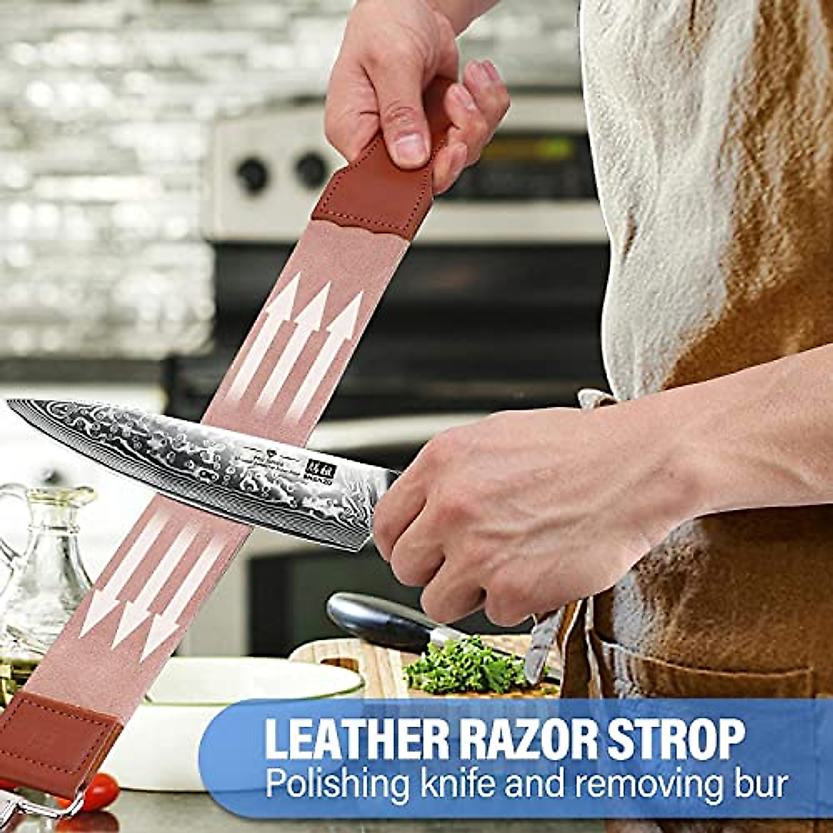 Sharpening Stone Set with Wood Storage Box, SHAN ZU Whetstone Dual Grit 400/1000 & 3000/8000 Knife Sharpener Stone Includes Non-Slip Rubber Strip & Flattening Stone & Angle Guide & Leather Razor Strop
