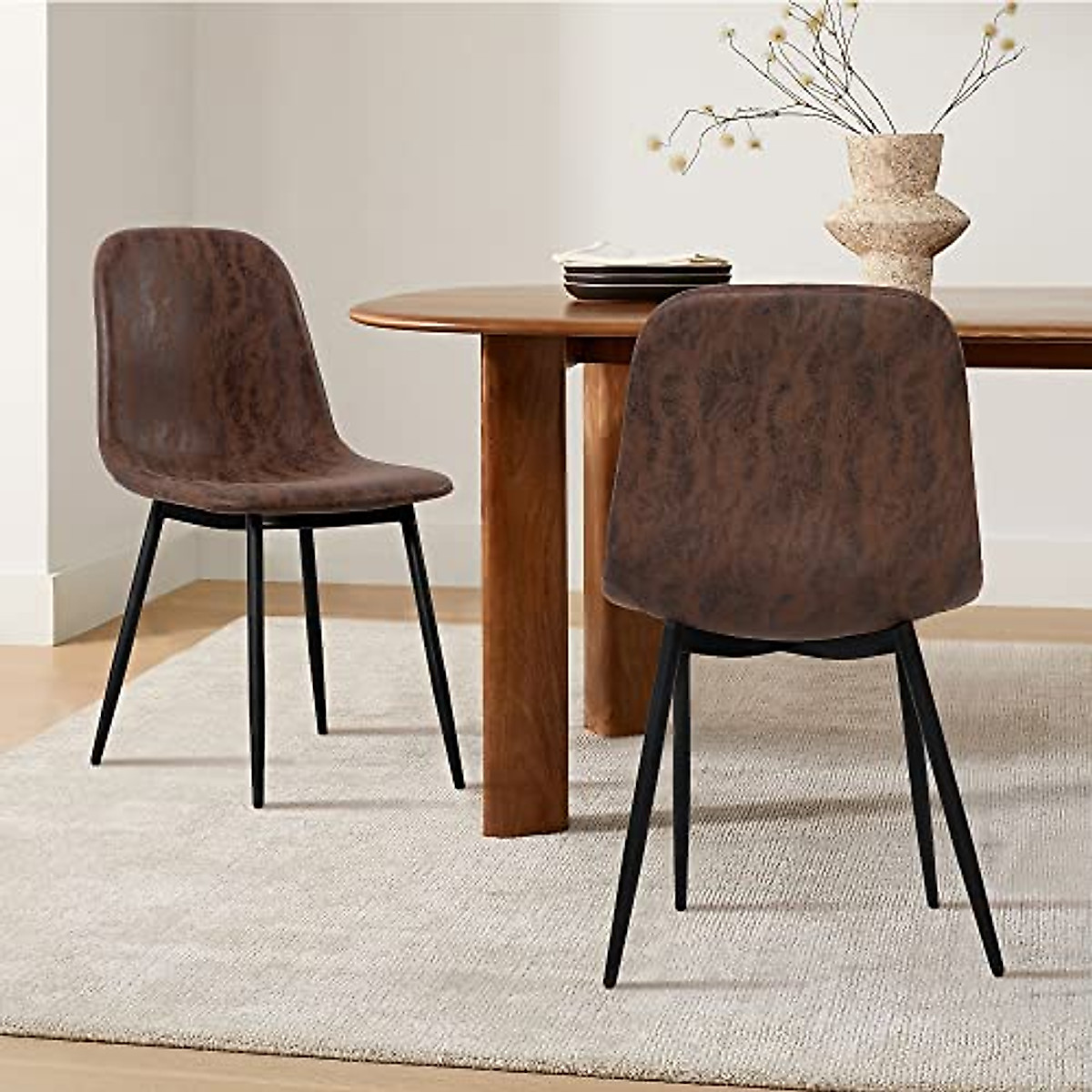 NicBex Dining Chairs, Crazy-Horse Leather Reception Chairs, Accent Chair with Metal Legs for Home Kitchen, Living Room, Set of 2, Brown