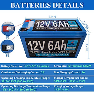 OCELL 12V 6Ah Lithium Iron Phosphate Battery, Rechargeable LiFePo4 Battery with 10 Years Lifetime, Low Self-Discharge for Kid Scooters, Security Alarm, Power Wheel, Fish Finder, Emergency Lighting