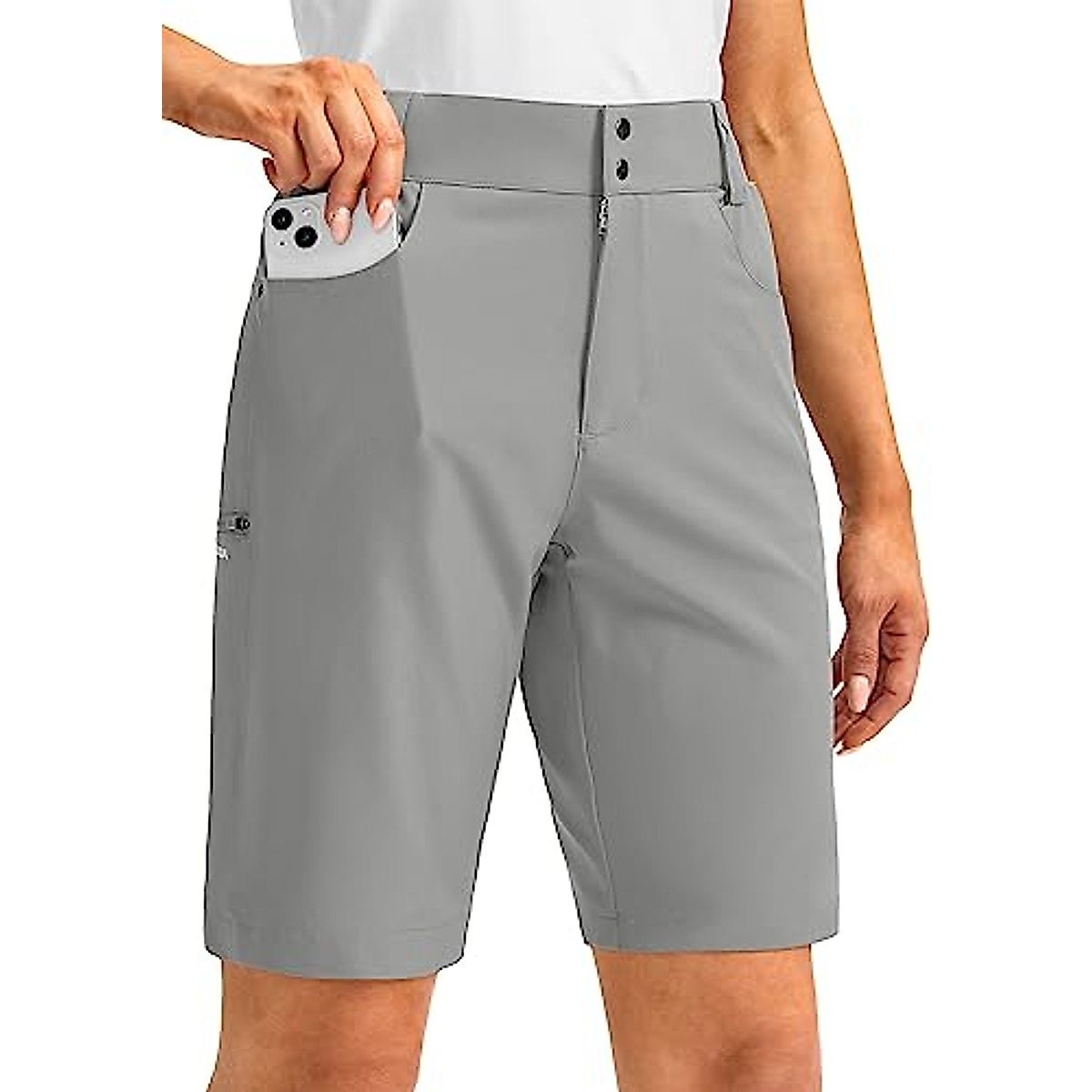 Women's Long Golf Hiking Shorts with Pockets 10" Quick Dry Lightweight Cargo Bermuda Shorts for Women Knee Length(Glacier Gray,XL)