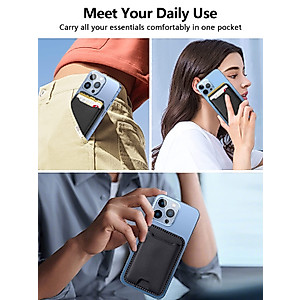 TopMade for Magsafe Wallet, Magnetic Wallet Card Holder for iPhone 16/16 Pro, iPhone 15/14/13/12 Series, Leather Magnetic Phone Wallet with Powerful Magnet, RFID Blocking, Fit 4 Cards, Black