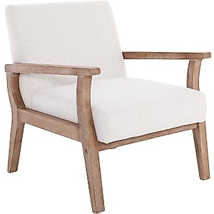 BESTANO Mid Century Modern Accent Chair, Linen Upholstered Living Room Accent Armchair with Wood Frame, Farmhouse Chair Indoor Corner Chair for Living Room Bedroom, Ivory