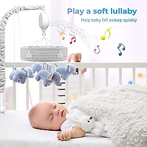 YUNGCHI Baby Mobile for Crib Nursery Musical Mobiles for Girls Toys for Baby Crib Carousel Mobile Boy Mobile for Pack and Play Elephant Parade Crib Decoration Clip on Mobile for Bassinet
