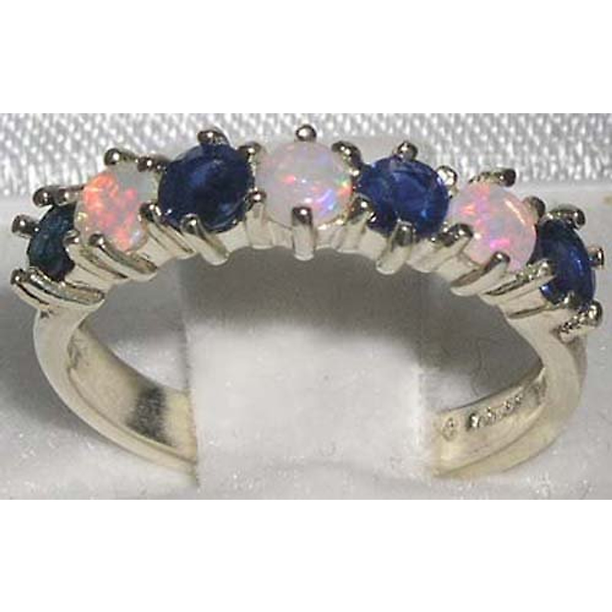 LetsBuyGold 925 Sterling Silver Natural Opal & Sapphire Womans Wedding Ring - Size 5.5