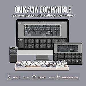 EPOMAKER Galaxy100 QMK/VIA Wireless Gaming Keyboard, Aluminum Shell, Bluetooth/2.4Ghz/USB-C, Pre-Lubed Hot-Swappable Linear Switches, NKRO, RGB Backlit (Creamy White, Marble White Switch)