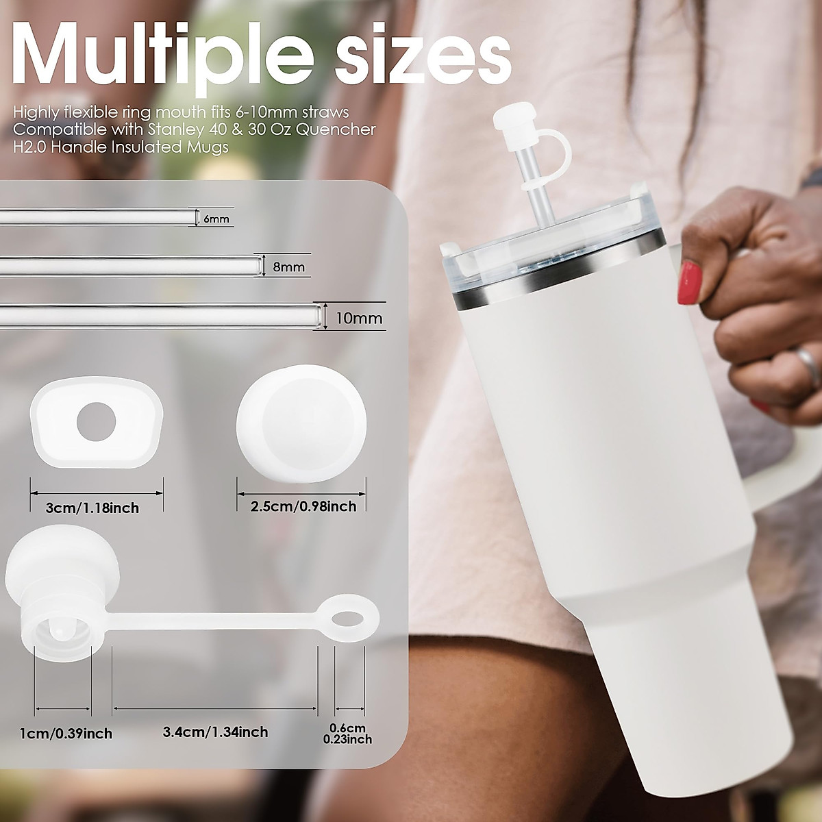 Neepanda 3set Silicone Spill Proof Stopper, Fit for Stanley Tumbler 1.0 and 2.0 version 30oz|40oz, with 2 Straw Cover,2 Round Leak Stoppers,2 Square Spill Stoppers, Stanley Cup Accessories(Clear)