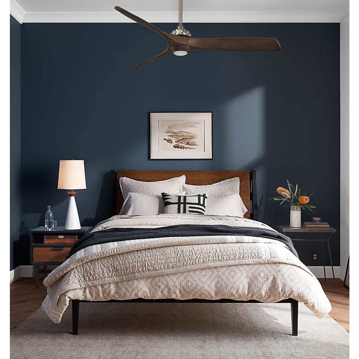 MINKA-AIRE F853L-BN/AMP Aviation 60 Inch Ceiling Fan with LED Light and DC Motor in Brushed Nickel Finish and Ash Maple Blades