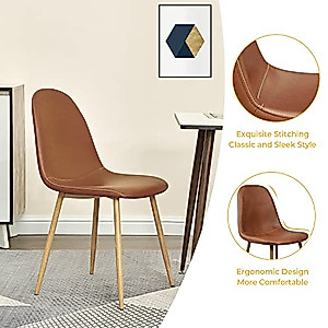 GreenForest Dining Chairs Set of 4, Washable PU Fuax Leather Dining Side Chair Mid Century Modern Dining Room Chairs Comfortable Upolstered Cushion Seat with Metal Legs for Home Kitchen, Camel Brown