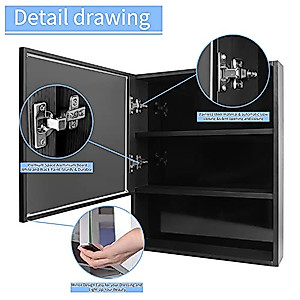 YEPOTUE Black Mirrored Medicine Cabinet 23.6" x19.6 Bathroom Wall Mounted Space Aluminum Storage, Water, and Rust Resistant, Surface Mount…