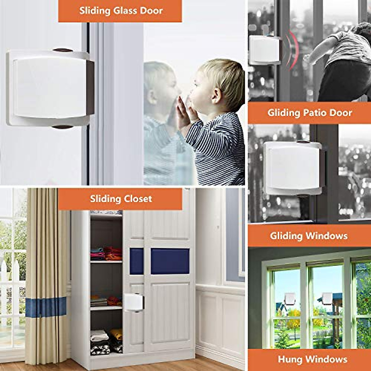 Sliding Glass Door Child Lock - OKEFAN 4 Pack Baby Safety Slide Window Locks for Kids Proof Patio Closet Doors No Drilling Tools Needed (Brown)