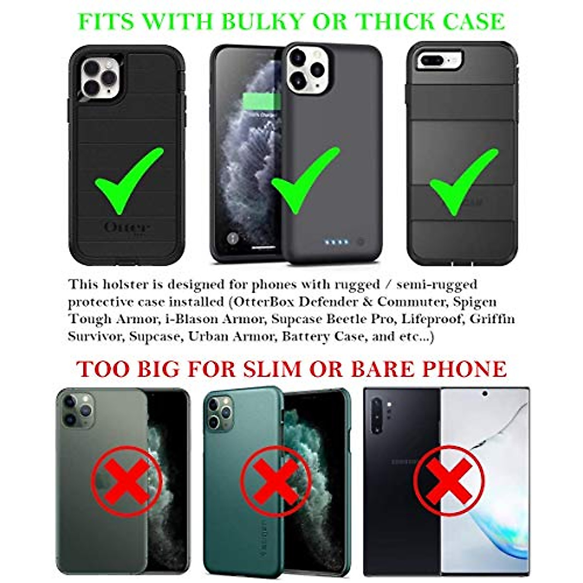 AH Premium Men Leather Belt Pouch Phone Holder Cell Phone Loops Belt Holster Bag, Loop Leather iPhone case for Samsung Galaxy S7 iPhone 6 6S 7 8 X iPhone 11 12 Fits Otterbox Carrying Case (Medium)