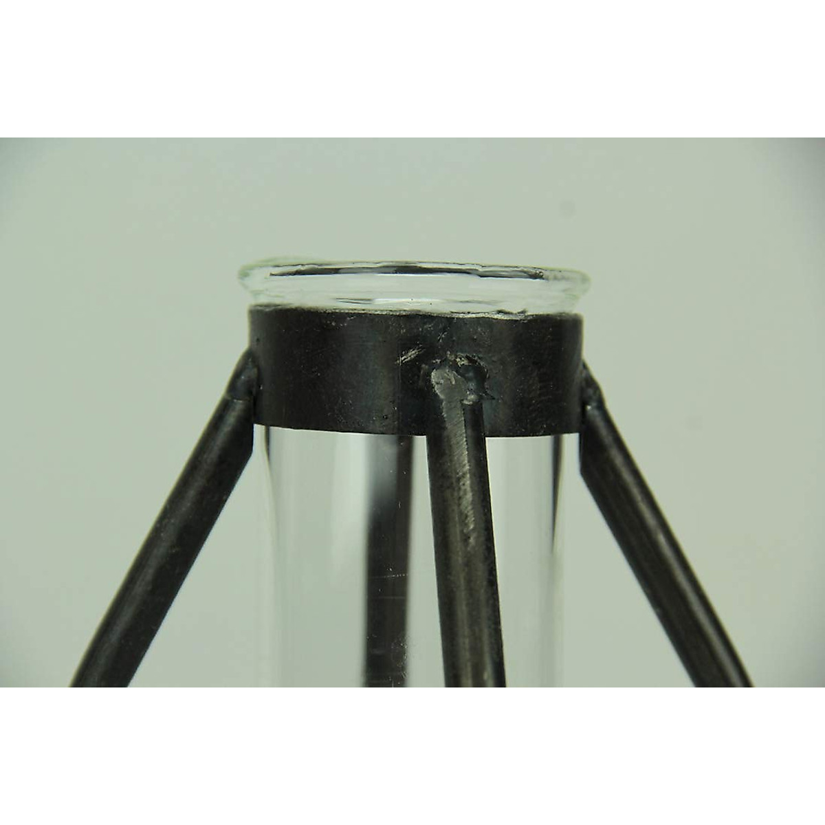 Modern Art Glass Tube Bud Vase with Metal Cage Frame Set of 3