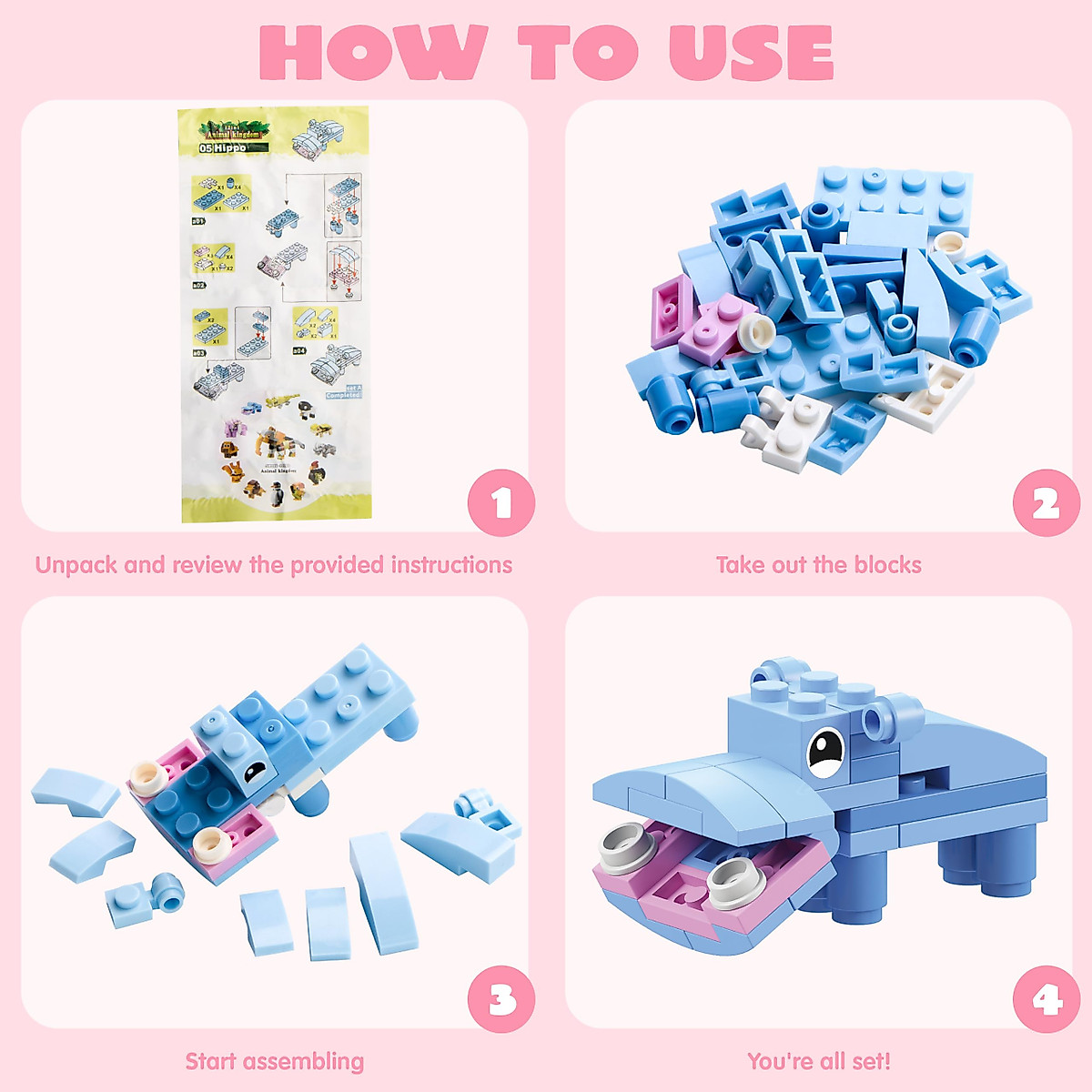 JOYIN 24 Pcs Valentine Animal Building Blocks in Blind Bags, Including Dinosaur, Sea Animal and Wildlife Creatures Design, Kids Valentine's Day Party Favors, Gift Exchange, STEM Educational Toy