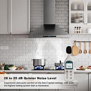 HisoHu Wall Mount Range Hood 30 Inch,Ductless/Ducted Convertible, 780 CFM Kitchen Vent Hood, Aluminum Mesh Filter,4 Speed Gesture Sensing&Touch Control Panel, Stainless Steel Kitchen Vent