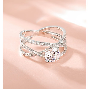 TIGRADE 2CT Criss Cross Promise Ring for Women Cubic Zirconia Engagement Ring CZ Statement Wedding Band Size 3-12, Silver, Size 8