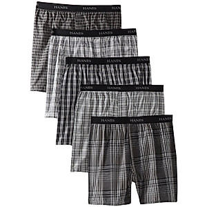 Hanes Classic Mens Yarn Dyed Exposed Waistband Boxer P5 - Small, Black/Blue