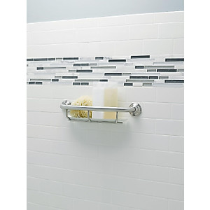 Moen Brushed Nickel Bathroom 16-inch Safety Grab Balance Assist Bar with Storage Shelf for Bathtub or Shower, R2356DBN