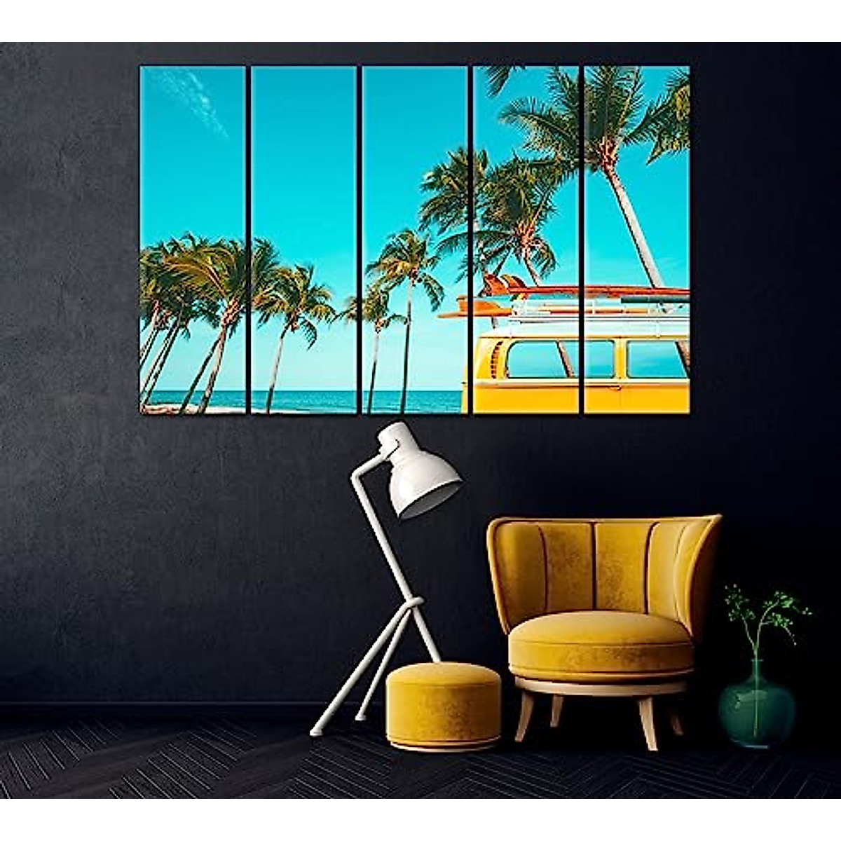 Vintage Car With Surfboard on the Roof Canvas Print 3 Panels / 36x24 inches