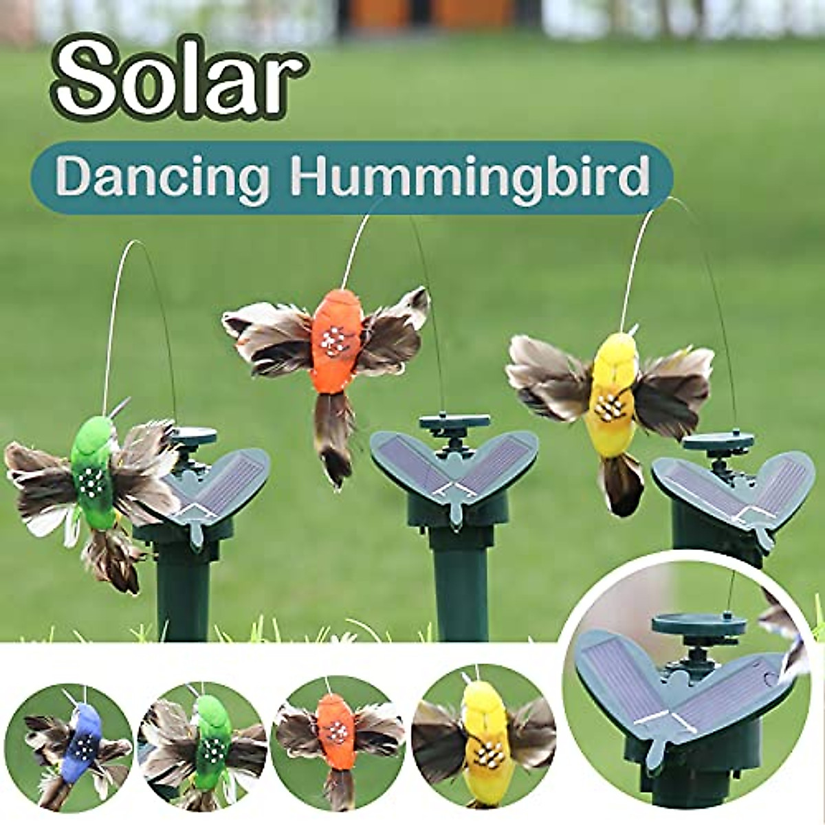 Hummingbird Solar Garden Dancing Decor Hummingbird Solar/Battery Powered Decoration & Hangs Large Glass Vases Floor Standing (A, One Size)