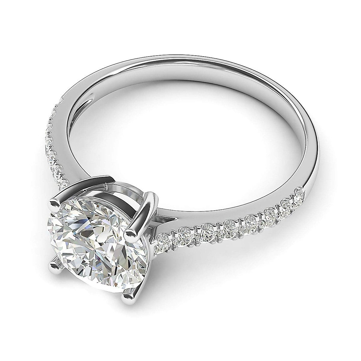 Sterling Silver 2CT Classic 4-Prong Genuine Moissanite Engagement Ring with Side Stones Promise Bridal Ring (6)