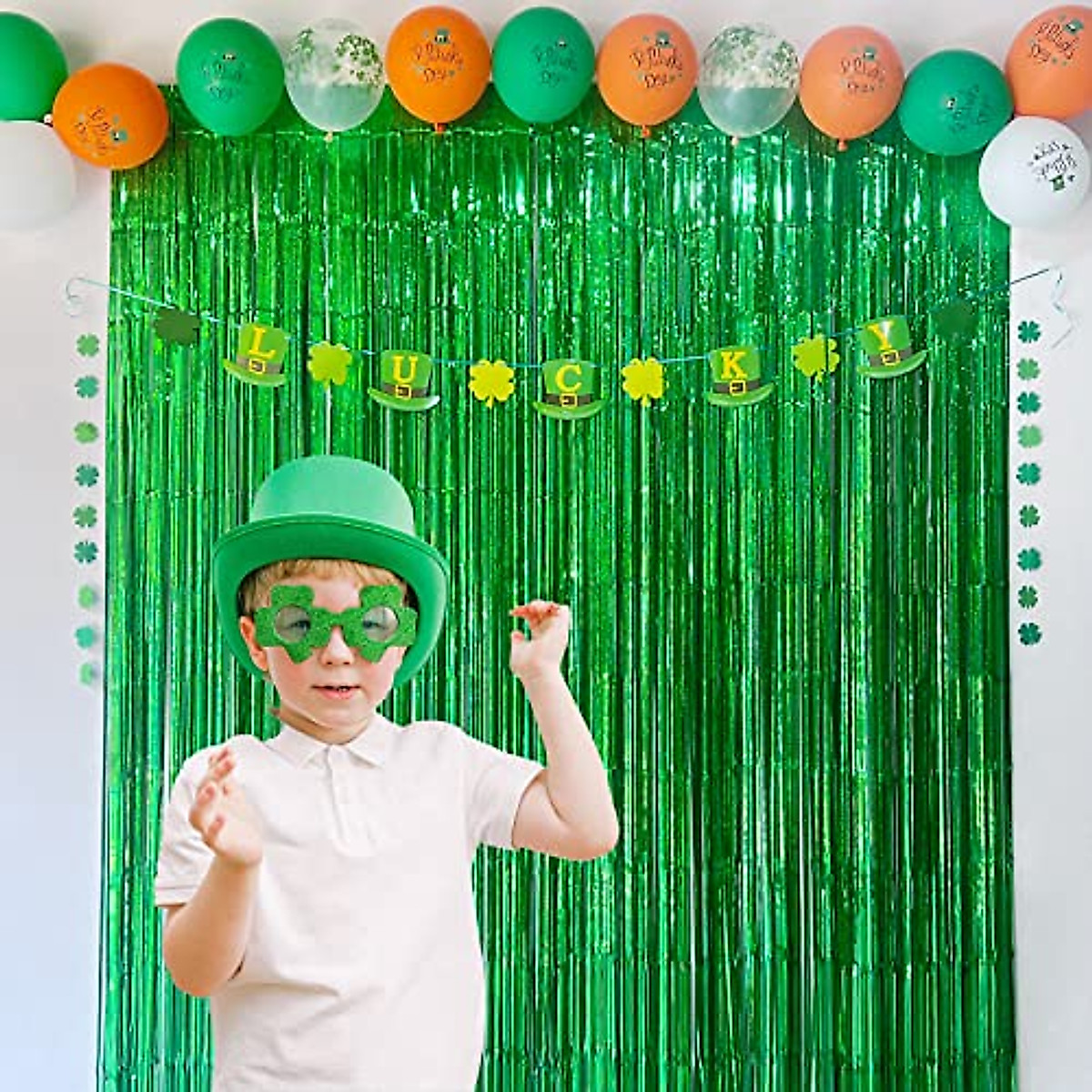 Foil Fringe Curtains Party Decorations - Melsan 3 Pack 3.2 x 8.2 ft Tinsel Curtain Party Photo Backdrop for Birthday Party Baby Shower or Graduation Decorations Green