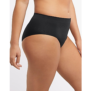 Bali Women's Comfort Revolution Modern Seamless Brief Underwear, 4-Way Stretch Panties, Black, 8