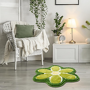 Beyond Deco Flower Rug 35 inches, Hand Tufted Fluffy Aesthetic Cool Green Bathroom Rug, Cute Bedroom Decor Area Rugs, Y2K Circle Green Bath Mat