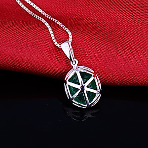 Lanmi 14K White Gold Natural Green Emerald Diamond Pendant Necklaces Engagement Valentine's day Gift for Women Valentine's Day Gift Promotion