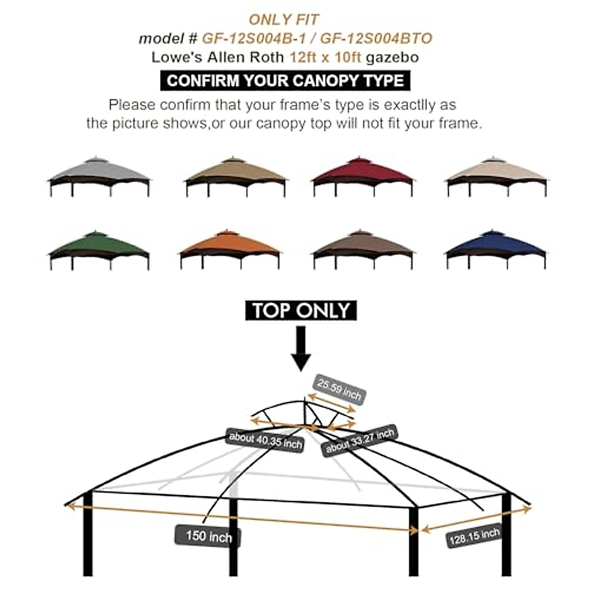 Eurmax USA High Performance Replacement Canopy Top for Lowe's Allen Roth Heavy Duty Gazebo Roof with Air Vent - 10x12 Gazebo Cover #GF-12S004B-1, Replacement Top Only (Burgundy)