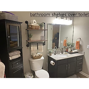 ROGMARS Industrial Pipe Shelf Floating Shelves Bathroom,Industrial Pipe Shelving Farmhouse Bathroom Shelves with Towel Bar Towel Rack Over Toilet Industrial Shelf Rustic Wall Wood Shelves 19.7 Inch