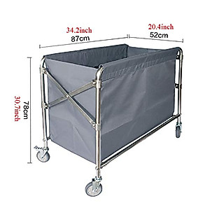 Commercial Laundry Cart Heavy Duty Folding Cleaning Hotel Linen Cart Maximum Load 200kg Stainless Steel Oxford Cloth Bags 4 Rubber Silent Wheels Hotel Laundry Hospital