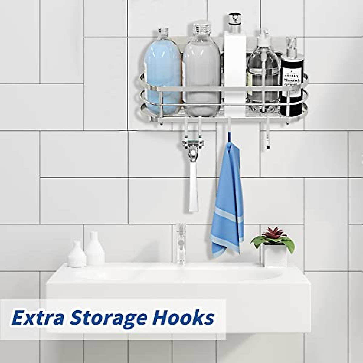 TreeLen 3 Pk-Adhesive Shower Shelves, Shower Wall Caddy, Bathroom Shower Organizer-Stainless Steel