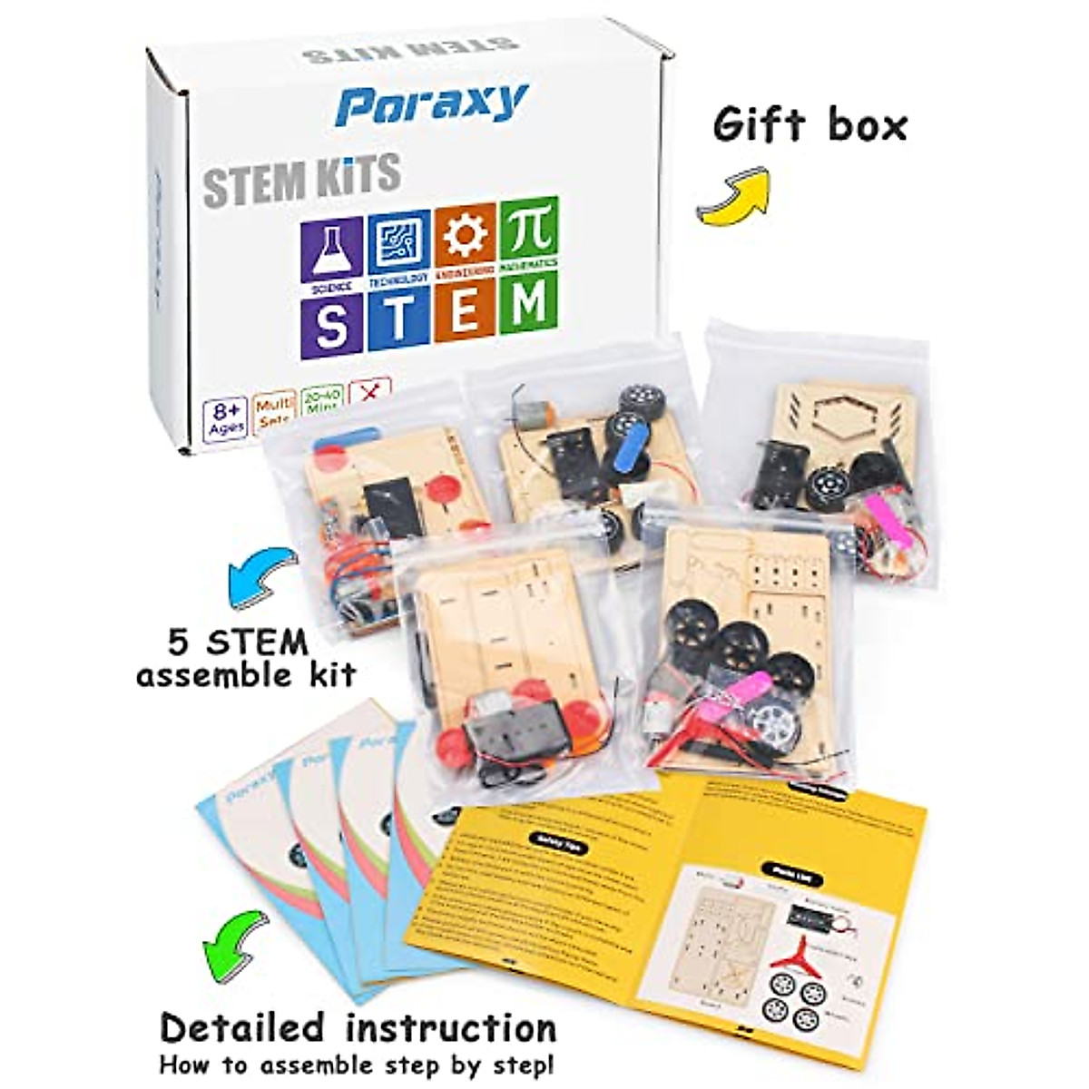 5 in 1 STEM Kits, STEM Projects for Kids Ages 8-12, Wooden Model Car Kits, Gifts for Boys 8-12, 3D Puzzles, Science Educational Crafts Building Kit, Toys for 8 9 10 11 12 13 Year Old Boys and Girls