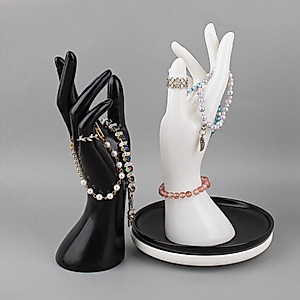 Framendino, Female Mannequin Hand Jewelry Display Holder Stand for Bracelet Necklace Ring Plastic (Black & White Flesh, 3 Pack)