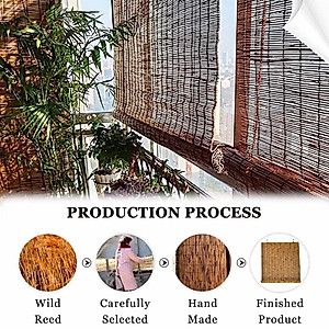 Patio Shades Roll Up Outdoor, Bamboo Blinds for Outdoor Patio, Thernal Insulated Shading Reed Blinds, Blackout Bamboo Shade, Privacy Screen, 24″ 30″ 34″ 36″ 39″ 43″ 48″ 51″ 55″ 70″ Width