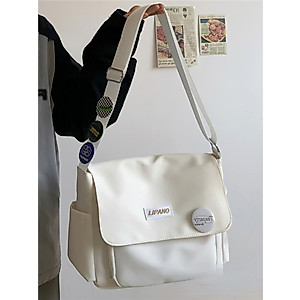 Messenger Bag for Women Nylon Crossbody Bag Vintage Crossbody Bags Aesthetic Tote Bag Cute Tote Bag Canvas Bag (White)