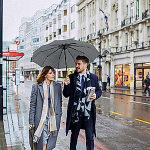 HOMILOOP Compact Folding Umbrella,10 Ribs Business Brolly,Automatic Opening,Compatible Rainy and Sunny Weathers,Vintage Plaid and Wooden Handle Parasol