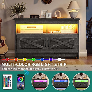 YITAHOME Farmhouse TV Stand with LED Light and Power Outlet, TV Media Console for up to 40 Inch TV, Rustic Entertainment Center Table TV Cabinet for Living Room, Dark Grey, 35'' Wide