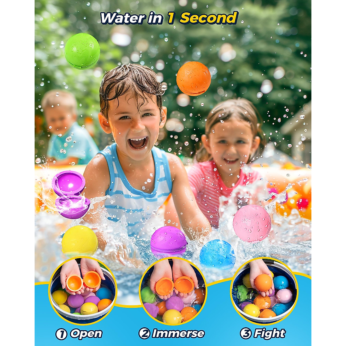Reusable Water Balloons, Latex-Free Silicone Water Bomb Summer Fun Outdoor Toys, Pool Beach Toys for Kids Adults, Quick Fill Self-Sealing Water Splash Balls Party Supplies (8 Pcs)