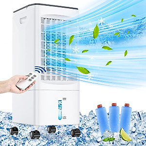 Portable Air Conditioners, 3-IN-1 Evaporative Air Cooler [5.5L Water Tank], Portable AC Unit w/ 3 Wind Speeds & 7H Timer & Remote, Room Air Conditioner Portable for Bedroom Home Office Kitchen Garage