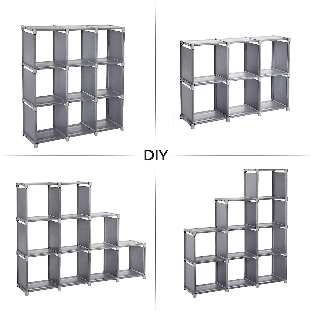 SONGMICS 9-Cube DIY Storage Shelves, Open Bookshelf, Closet Organizer Rack, Non-Woven Fabric Cabinet, Gray ULSN45GY