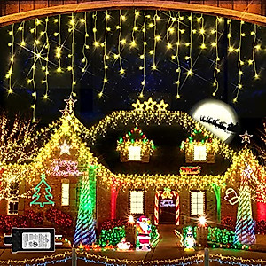 JXLEDAYY Christmas Lights Super Long 1280 LED 131 FT LED String Lights with 240 Drops Plug in 8 Modes Christmas Decoration for Holiday Wedding Party Bedroom Garden Patio Outdoor Indoor (Warm White)