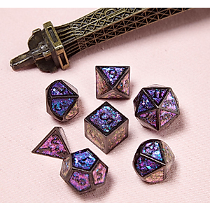 DND Polyhedral Metal Game Dice Glitter Purple and Pink with Black Numbers 7pc Set for Dungeons and Dragons RPG MTG Table Games D&D Pathfinder Shadowrun and Math Teaching