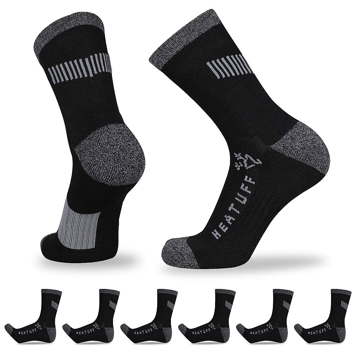 Heatuff Men's 6 Pack Hiking Crew Socks Athletic Cushion Outdoor Trekking Sock Reinforced Heel and Toe