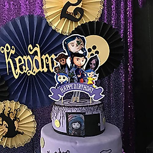YACANNA Coraline Birthday Party Supplies, Coraline Theme Birthday Party Decorations, Includes Cupcake Toppers Banner ,18 Balloons and Coraline Swirls,Cute Coraline Theme for Birthday Party