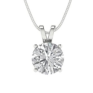 Clara Pucci 2.0 ct Round Cut Stunning Genuine Moissanite Solitaire Pendant Necklace With 16" Gold Chain box Solid 14k White Gold